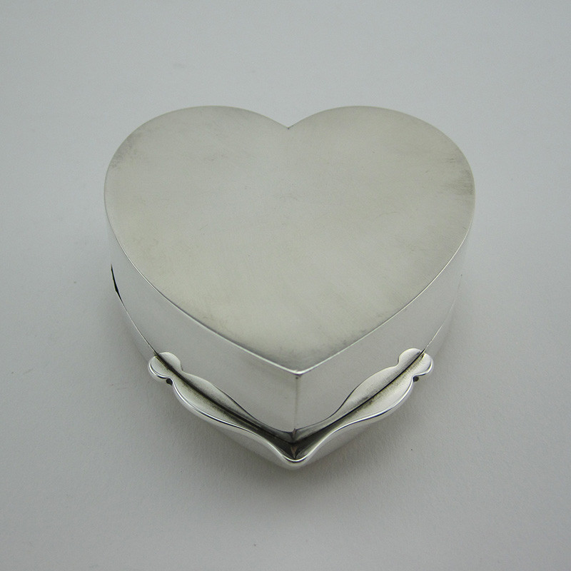 Heart Shape Silver Jewellery or Trinket Box with Plain Domed Double Hinged Lid