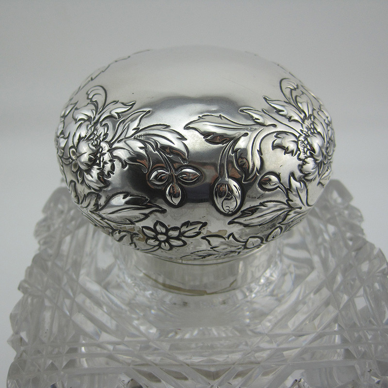 Large Goliath Victorian Silver and Cut Glass Square Ink Bottle