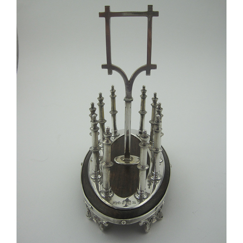 Unusual Gothic Style Victorian Oak and Silver Plated Toast Rack (c.1890)