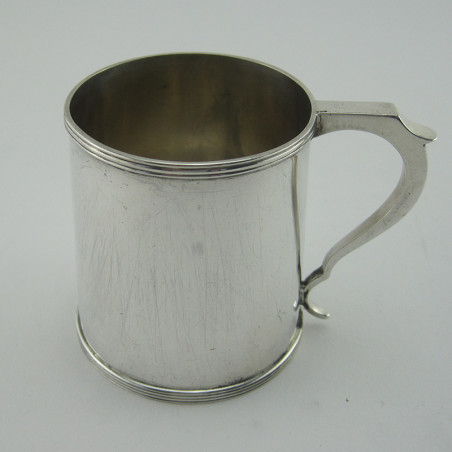 Stylish Sterling Silver Christening Mug with Cylindrical Plain Body