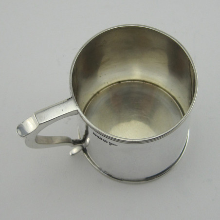 Stylish Sterling Silver Christening Mug with Cylindrical Plain Body