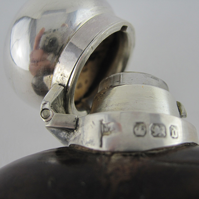 Late Victorian Sterling Silver and Crocodile Leather Hip Flask