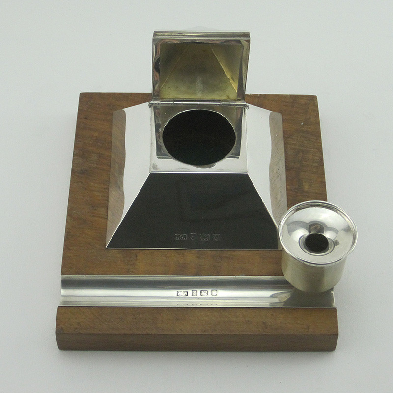 Unusual Design Sterling Silver Ink Stand in a Pyramid Form (1988)