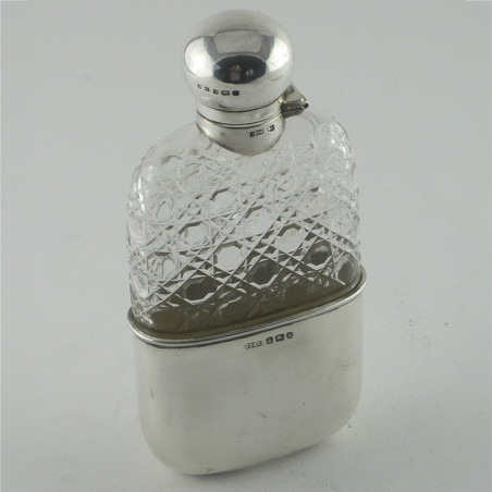 Victorian Sterling Silver and Glass Hip Flask (1890)