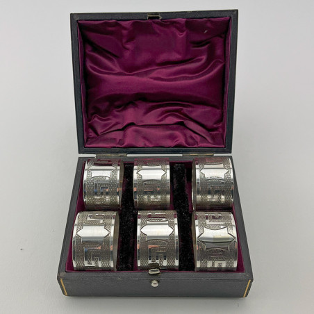 Victorian Set of Six Silver Plated Napkin Rings with Greek Key Pattern