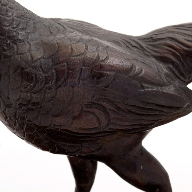 Ornamental Standing Bronze Pheasant Statue on an Oval Base