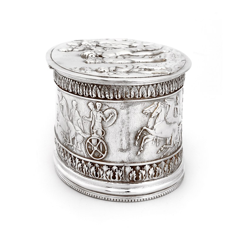 Silver Plated Electrotype Oval Hinged Box with Scenes of Roman Chariots ...