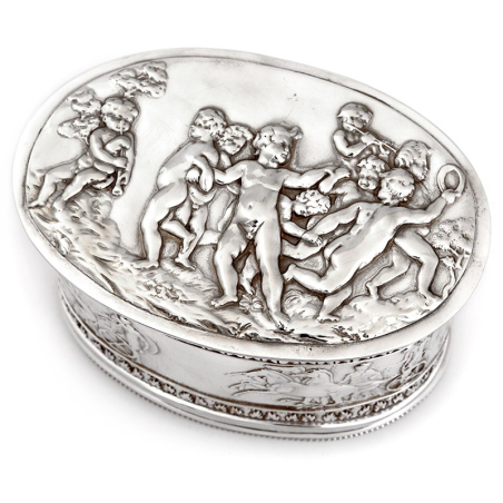 Silver Plated Electrotype Oval Hinged Box with Scenes of Roman Chariots ...