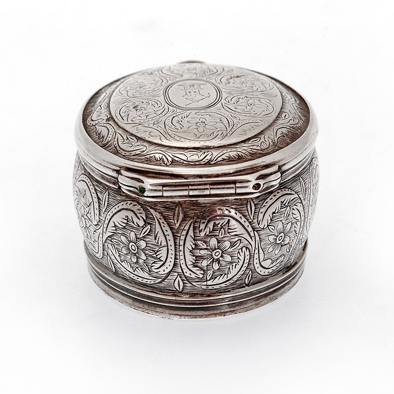 Continental Silver Snuff Box Decorated with Floral Scenes and Gilt ...