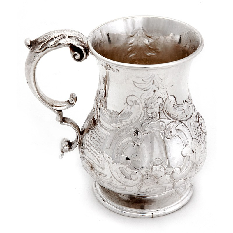 Silver Plated Christening Mug Chased with Rococo Flowers and Foliage (c ...