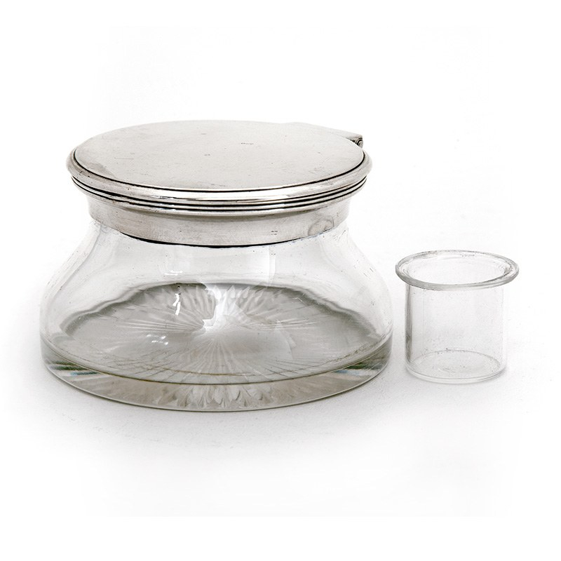 Edwardian Circular Ink Pot with a Plain Hinged Lid and a Shaped Clear ...