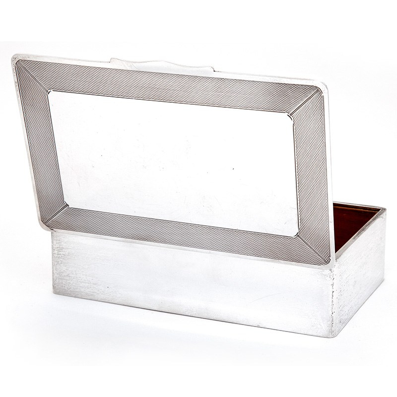 Silver Cigar or Cigarette Box with a Hinged Lid and Engine Turned ...