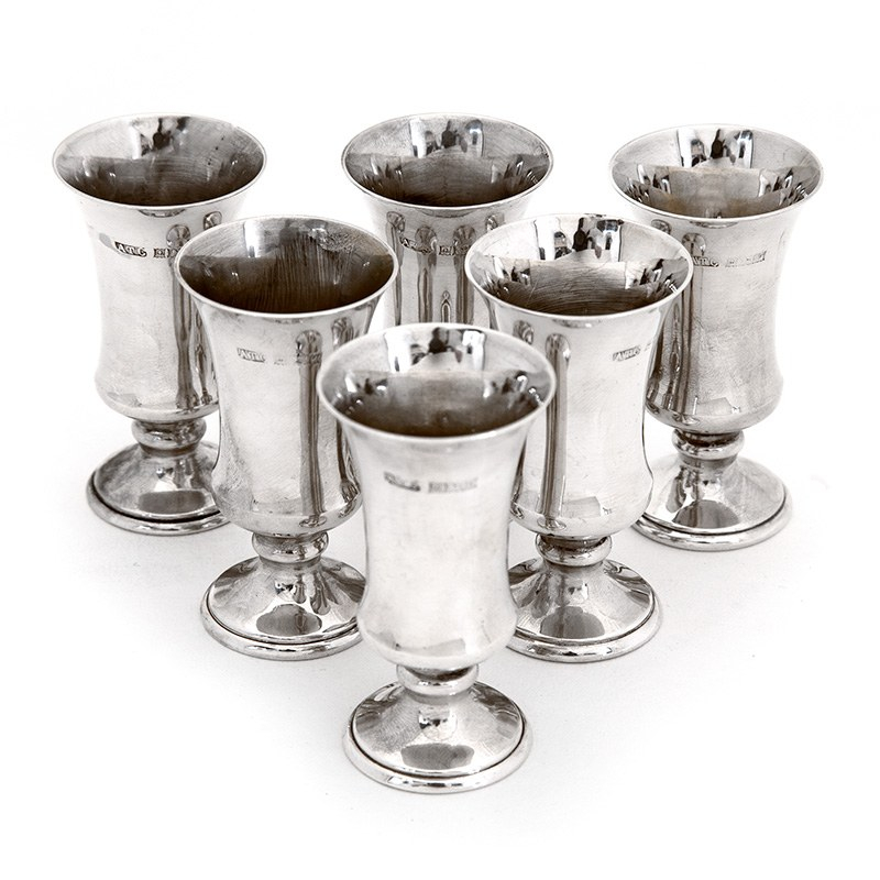 Vintage Boxed Set of Six Silver Chalice Shaped Shot Cups (1971)