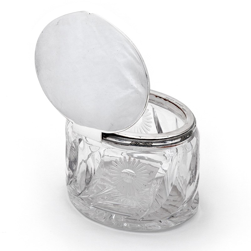 Oval Silver Plate and Cut Glass Box with a Plain Hinged Lid and Floral ...