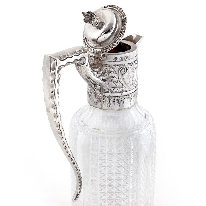 Victorian Silver Claret Jug with a Hinged Domed Cover and Crimped ...