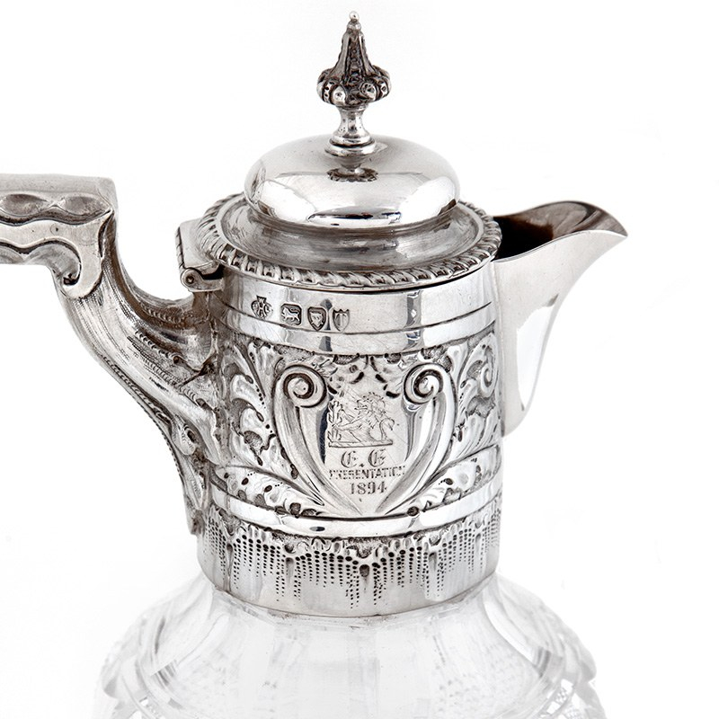 Victorian Silver Claret Jug with a Hinged Domed Cover and Crimped ...