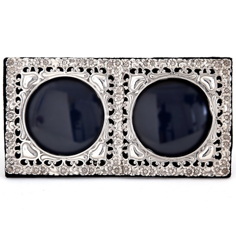 Antique Edwardian Double Window Silver Photo Frame with a Floral Border