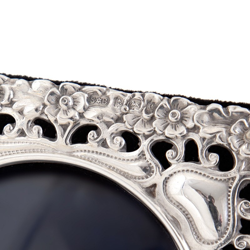 Antique Edwardian Double Window Silver Photo Frame with a Floral Border