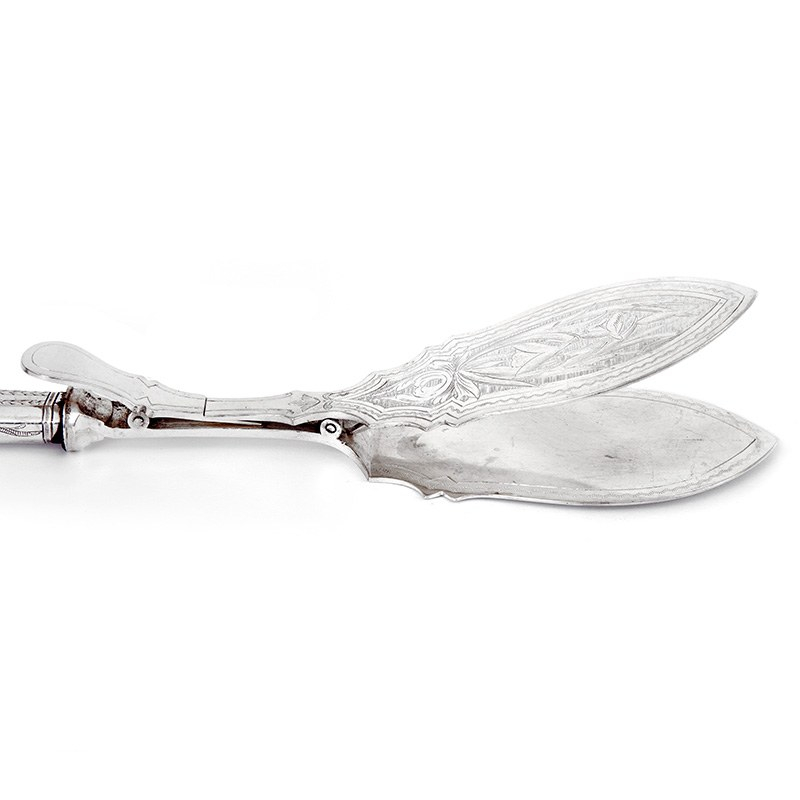 Antique Silver Plated Asparagus Tongs with a Spring Loaded Mechanism