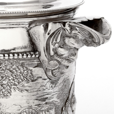 Victorian Henry Bourne Silver Plated Beer Jug Decorated with Rams and Putti