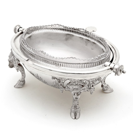 Victorian Silver Plated Revolving Lid Butter Dish with Frosted Glass Liner