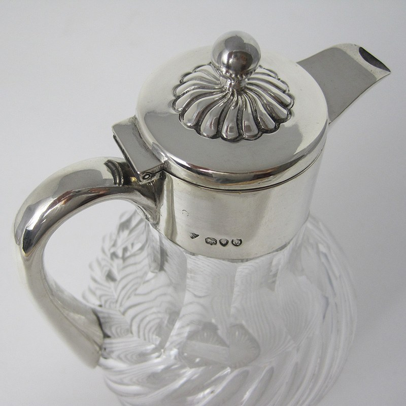 Victorian Silver Mounted Claret Jug with Clear Glass Ovoid Shape Spiral ...
