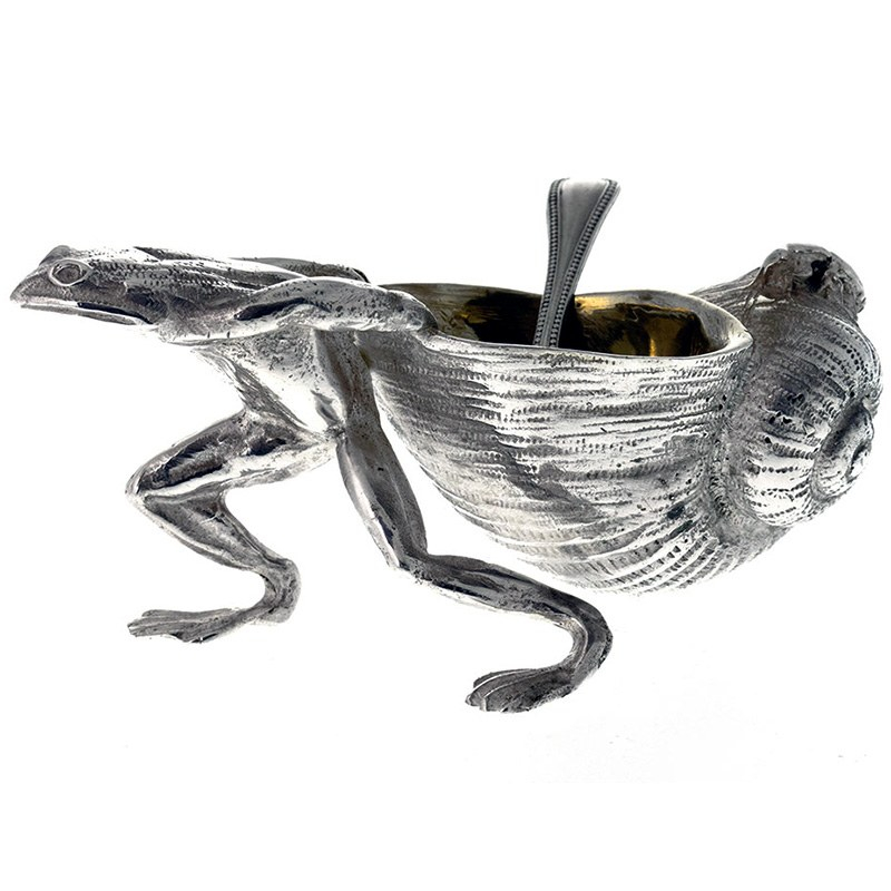Novelty Silver Plate Frog Pulling a Gilt Snail Shell Salt