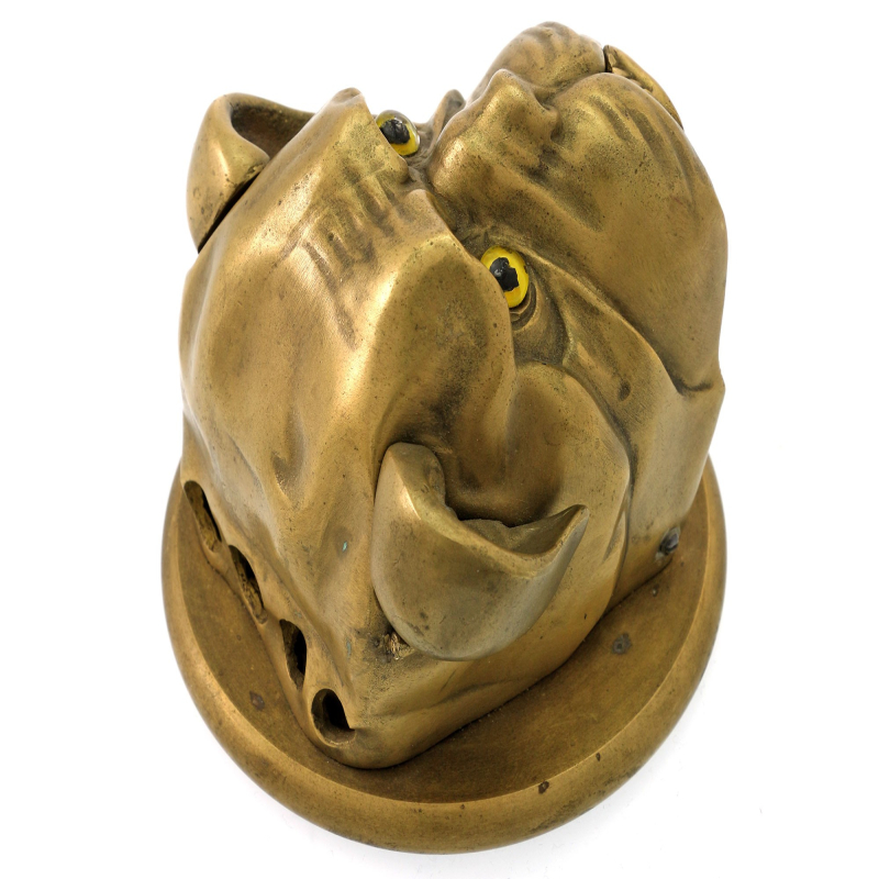 Brass Victorian Style Pug Dog Table Bell Statue with Glass Eyes