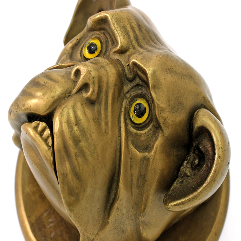 Brass Victorian Style Pug Dog Table Bell Statue with Glass Eyes